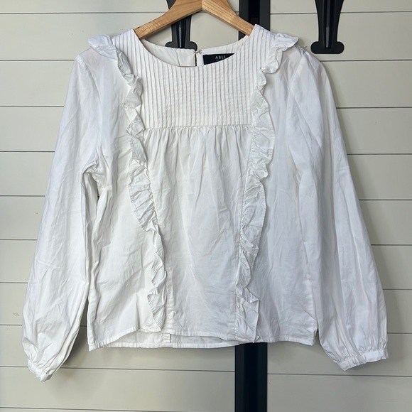 Able | Tops | Able White Pintucked Bib Blouse With Ruffle Detailing ...